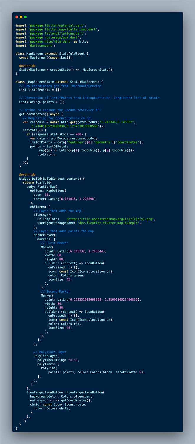Flutter_Map : Draw Route using OpenRouteService – abdelkhafid